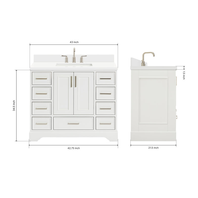 Winston Porter Peighten 43 Single Bathroom Vanity With White Quartz